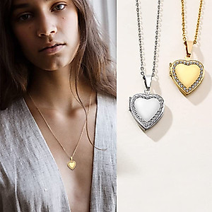 CALOZITO Stainless Steel Heart Necklace Women, Photo Frame Love Shape Necklace Openable Pendant (PN-1363G Gold)
