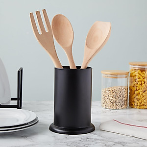 Okuna Outpost Matte Black Utensil Holder for Kitchen Organization, Metal Straw Container for Counter Decor (5 x 6.5 In)