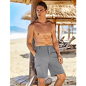 COOFANDY Men's Casual Shorts Stretch Flat Front Shorts Lightweight Quick Dry Summer Beach Surf Shorts with Pockets Grey
