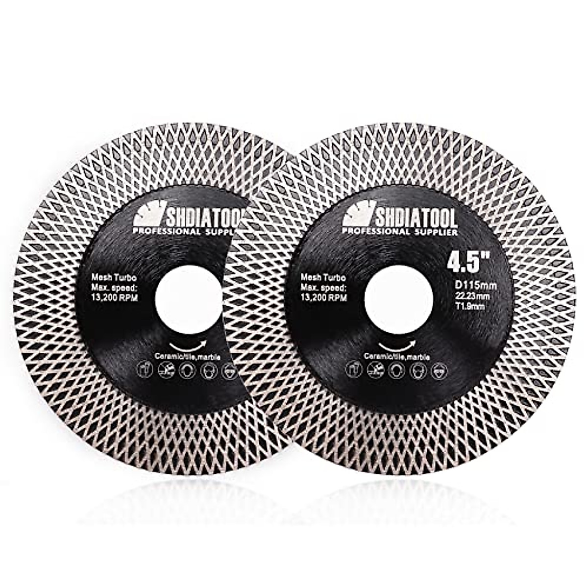 SHDIATOOL 2Pcs Porcelain Tile Diamond Saw Blades Diameter 4.5 Inches x 7/8 inch for Dry/Wet Cutting Grinding Ceramic Marble Artificial Stone