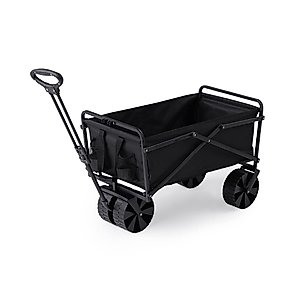 Seina 150 Pound Capacity Heavy Duty Steel Frame Collapsible Folding Outdoor Portable Utility Cart Wagon with All Terrain Plastic Wheels, Black