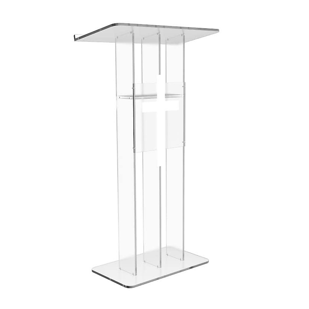 FixtureDisplays® Clear Podium Plexiglass Lecturn Transparent Church Pulpit with Christian Church White Cross Trinity Style Easy Assebmly Required 15411+1803CROSS-NF