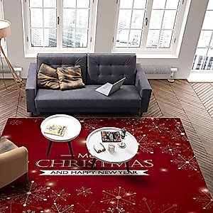 Area Rug Absorbent Non-Slip Rectangle Rug Merry Christmas Romantic Snowflake Red Rugs for Living Room Bedroom Kitchen Entryway, Soft Floor Mat Indoor Carpet Accent Rugs 2x3 Feet