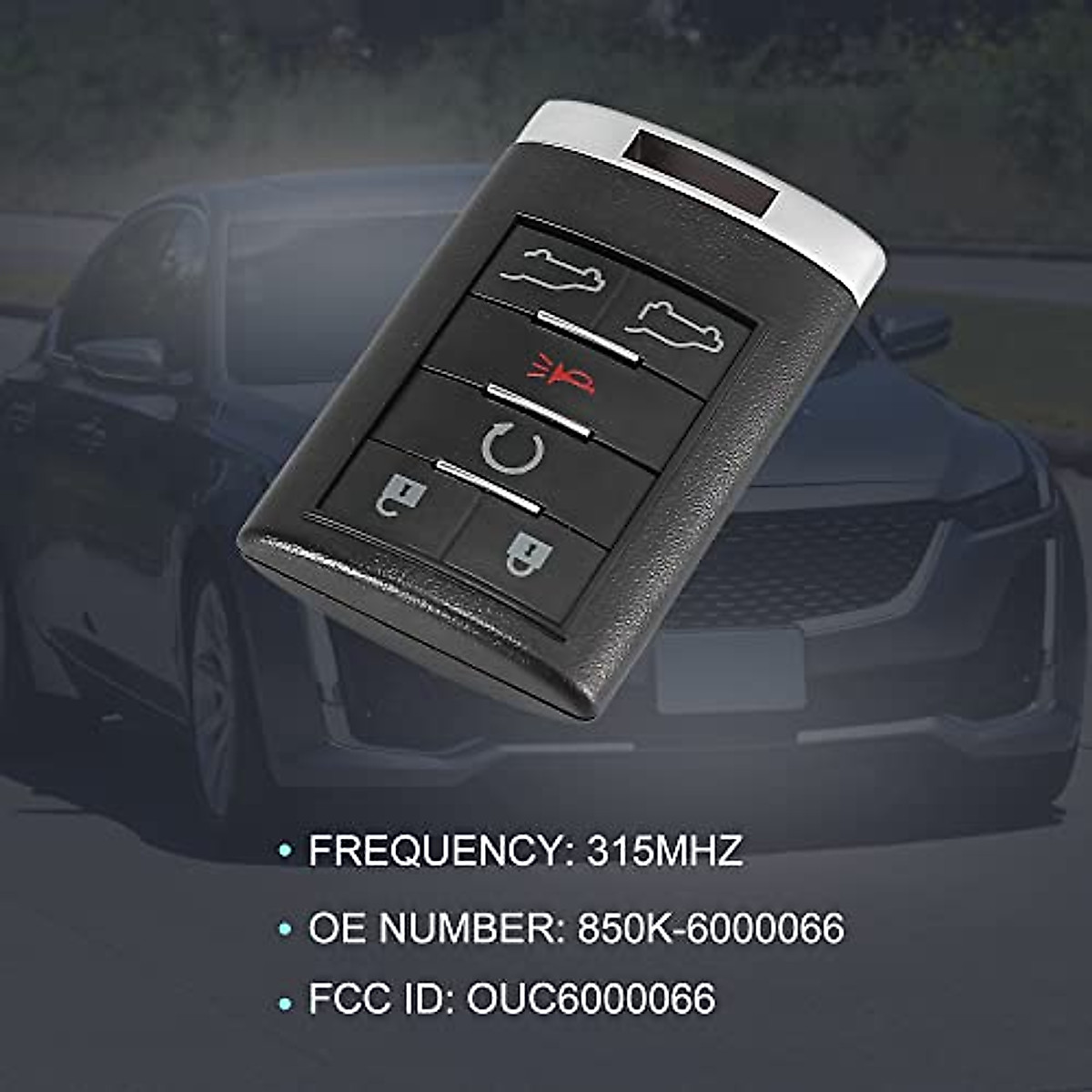 X AUTOHAUX Replacement Keyless Entry Remote Car Key Fob OUC6000066 315MHz for Cadillac Escalade ESV 2007-2014 850K-6000066 6 Key Button