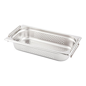 Restaurantware One Third (1/3rd) Perforated Steam Table Pan - 2.5" Deep - Collapsible Handles - Anti Jam - Commercial Grade Stainless Steel - 1ct Box - Met Lux