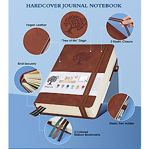 A5 Lined Journal Notebook - 365 Page Leather Journals for Writing Women & Men，Hardcover Notebook with 100Gsm Thick Pages，Daily Diary for Travel, Work，School，Note Taking，College Ruled (5.9" x 8.5")