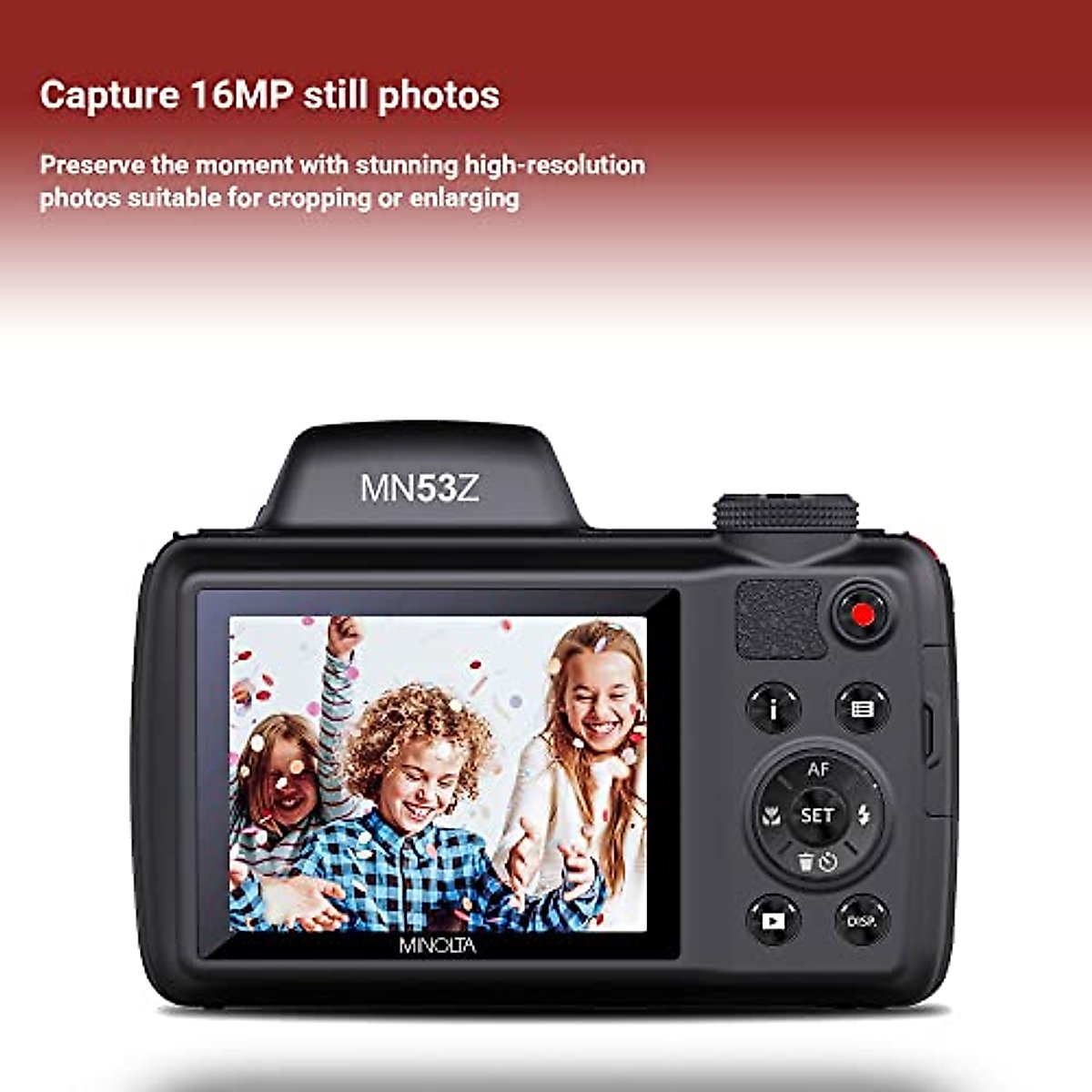 Minolta MN53 Digital Camera (Red) + 32GB SD Memory Card + Tri-fold Memory Card Wallet + Table Tripod Hand Grip + Hi-Speed SD USB Card Reader