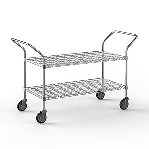 24" W x 48" L x 36" H Chrome Heavy Duty Utility Cart | 2 Tier | NSF Commercial Storage Rack Mobile Unit | Storage and Mobility Solution for Your Business