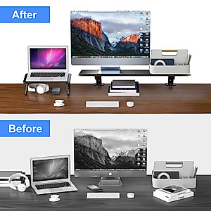 suptek Clamp-on 32 Inch Dual Monitor Desk Mount Riser Shelf Computer Stands for 2 Monitor,Laptop,Printer, Notebook,32.2” x 7.8” x 5.7”