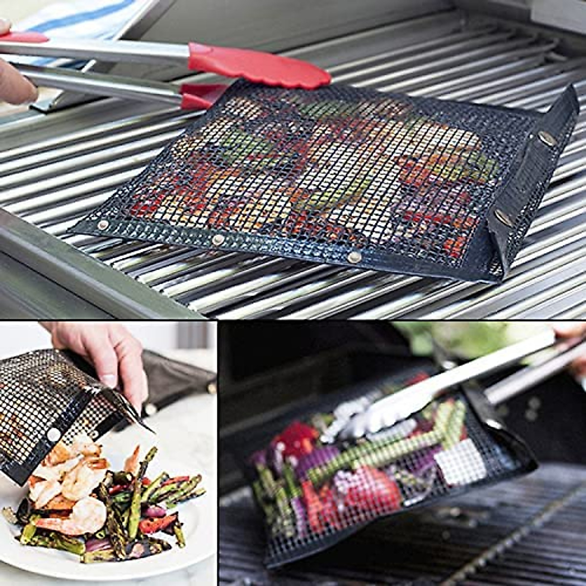 AOOCAN Mesh Grill Bags 13.2 x 10.6 Inch Set of 2-100% Non-stick Heavy Duty Barbecue Grill Bags, Reusable and simple to Clean, Works on Charcoal Grill Outdoor Gas Charcoal BBQ - Extended Warranty