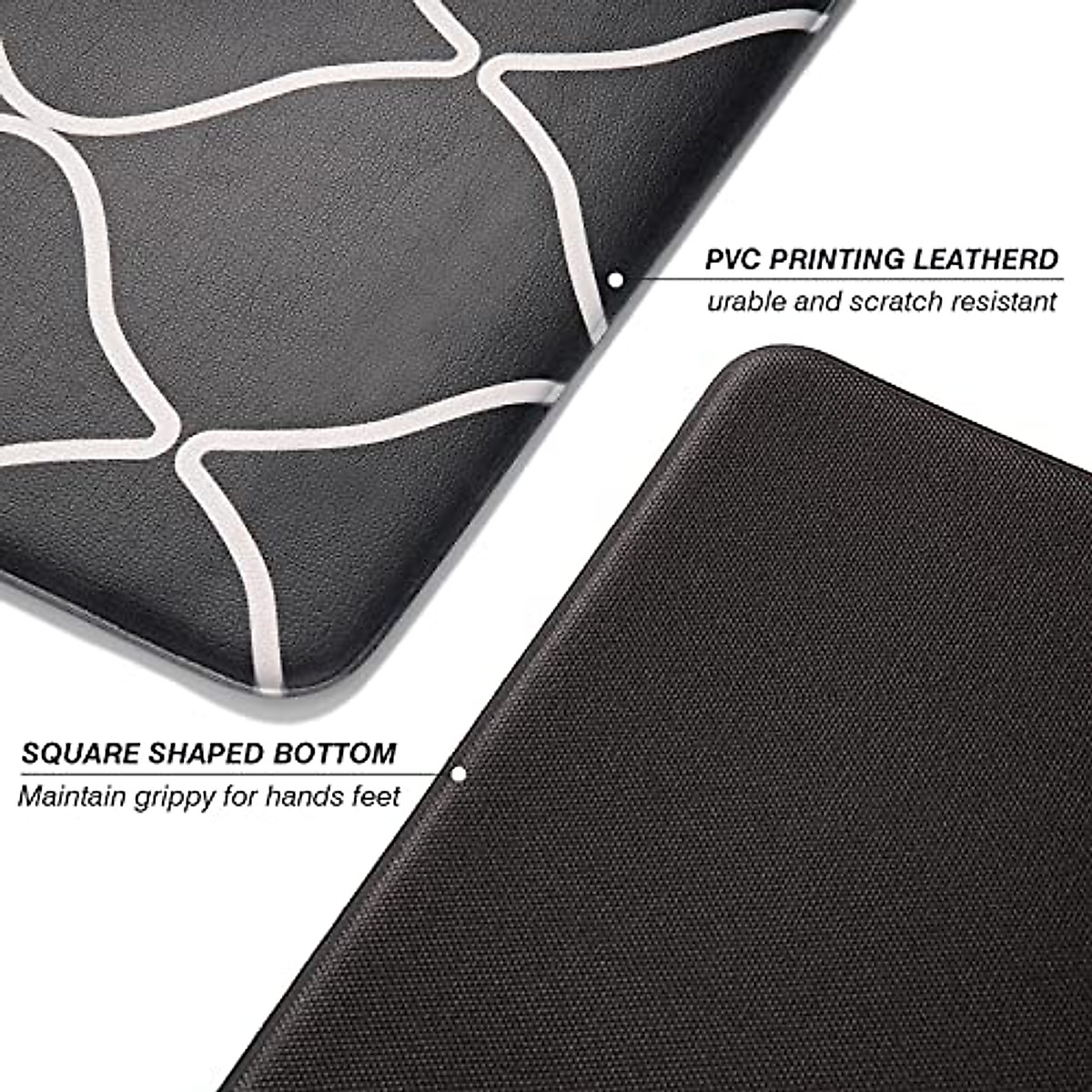 TurtingAs Kitchen Cushioning Anti Fatigue Mat [2 PCS], Comfort Standing Rug, Non-Slip Waterproof Heavy Duty PVC Ergonomic Foam Rug, Thick Mat Set for Kitchen, Office, Sink, Laundry Room Black