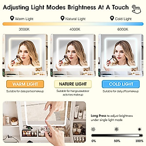 Vabches Vanity Desk with Lights, Makeup Vanity Table with Charging Station, 44.9in Big Vanity Set with 5 Drawers & Lots Storage Space, White