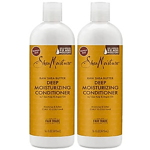 Shea Moisture Raw Shea Butter Conditioner, Deep Moisturizer with Sea Kelp & Argan Oil, Sulfate Free & Silicone Free, Curly Hair Products, Family Size (2 Pack - 16 Fl Oz)