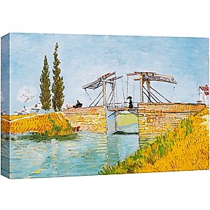 wall26 Canvas Print Wall Art Langlois Bridge at Arles by Master Artist Vincent Van Gogh Nature Wilderness Illustrations Fine Art Relax/Calm Multicolor for Living Room, Bedroom, Office - 24"x36"
