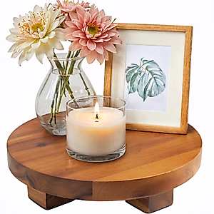 Demigo Round Wood Riser Board 9.5 inches, Natural Acacia Wood, Farmhouse Plant Holder, Multi-Purpose Display Stand, Wooden Pedestal for Soap, Plants, Candles, Countertop, Kitchen, Bathroom