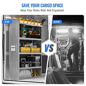 AA Products SH-6004 Steel Mid/High Roof Van Shelving Storage System Fits Transit, NV, Promaster and Sprinter, Van Shelving Units, 42''W x 60''H x 13''D