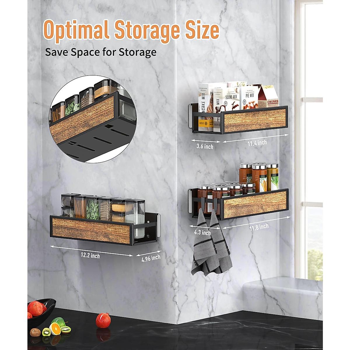 beibeiqi Spice Rack Organizer for Wall, Adhesive Hanging Organizer -3 Packs Storage Rack Zero Installation with 3 Hooks for Refrigerator and Cabinet,Microwave,Camper