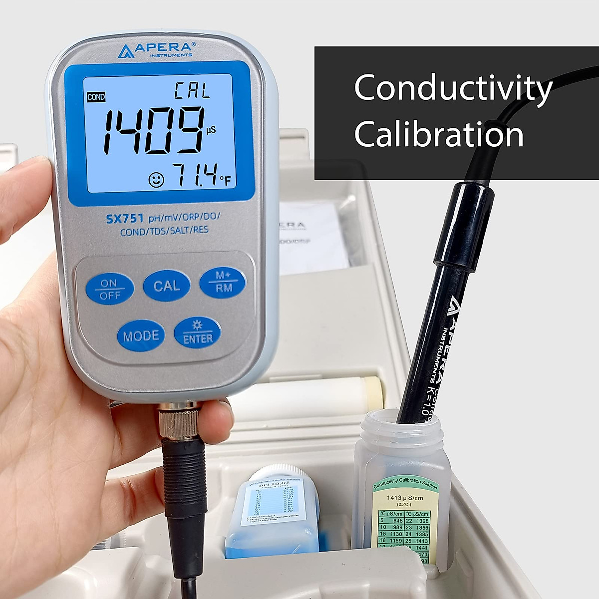 Apera Instruments SX751 pH/ORP/DO/Conductivity/TDS/Salinity/Resistivity/Portable Handheld Multiparameter Meter Kit, Silver