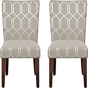 HomePop Parsons Classic Upholstered Accent Dining Chair, Set of 2, Pewter Grey and Lattice Cream