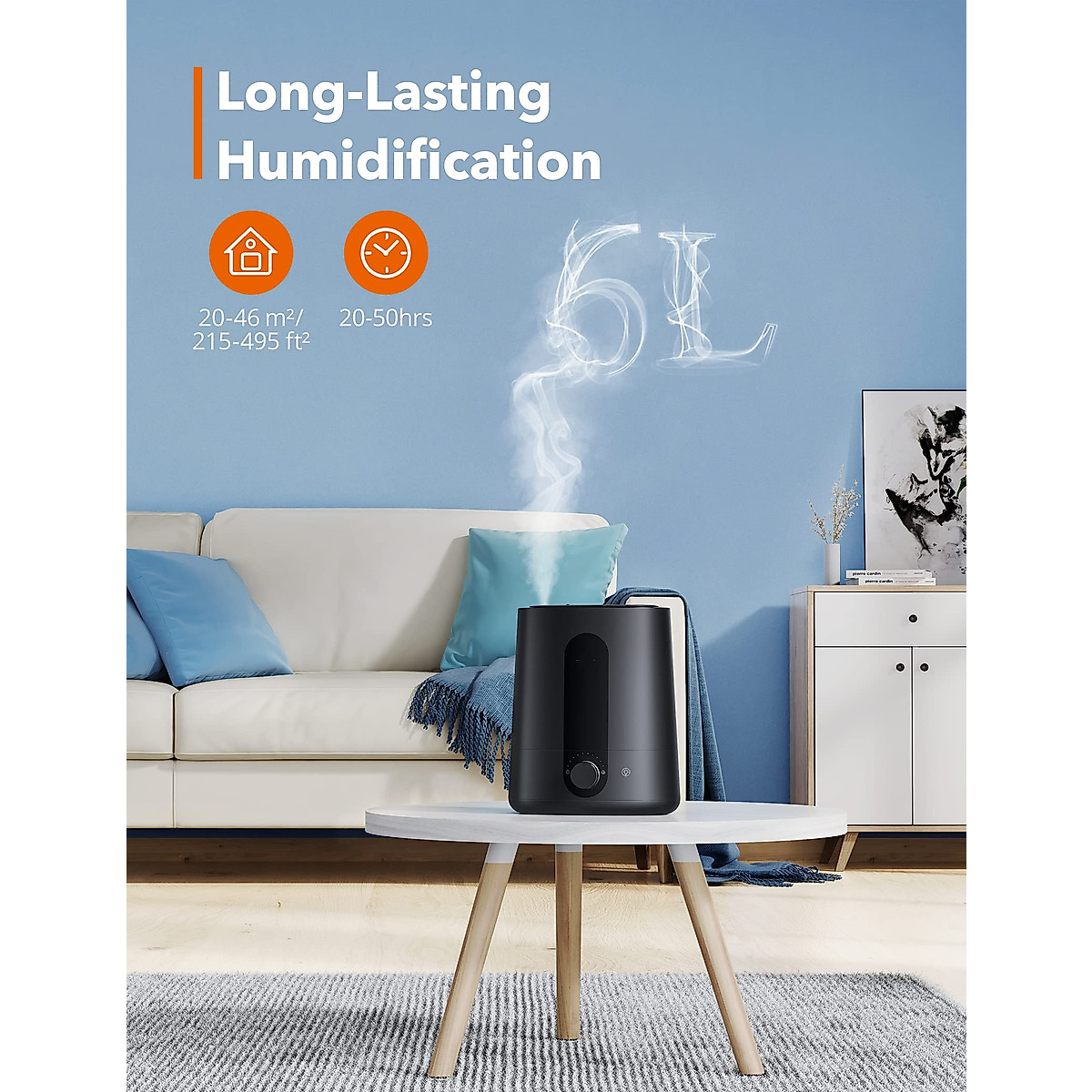 6L Humidifiers for Bedroom,Cool Mist Humidifiers for Home,Ultrasonic Top Fill Humidifier,Quiet,with Essential Oils,Baby,Plant,Easy Clean,Humidifiers for Large Room,Living Room,Office,Nano-Coating,50H