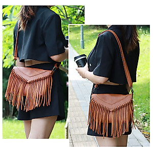 LUI SUI Women PU Leather Hobo Fringe Tassel Cross Body Bag Vintage Shoulder Handbag for Girls