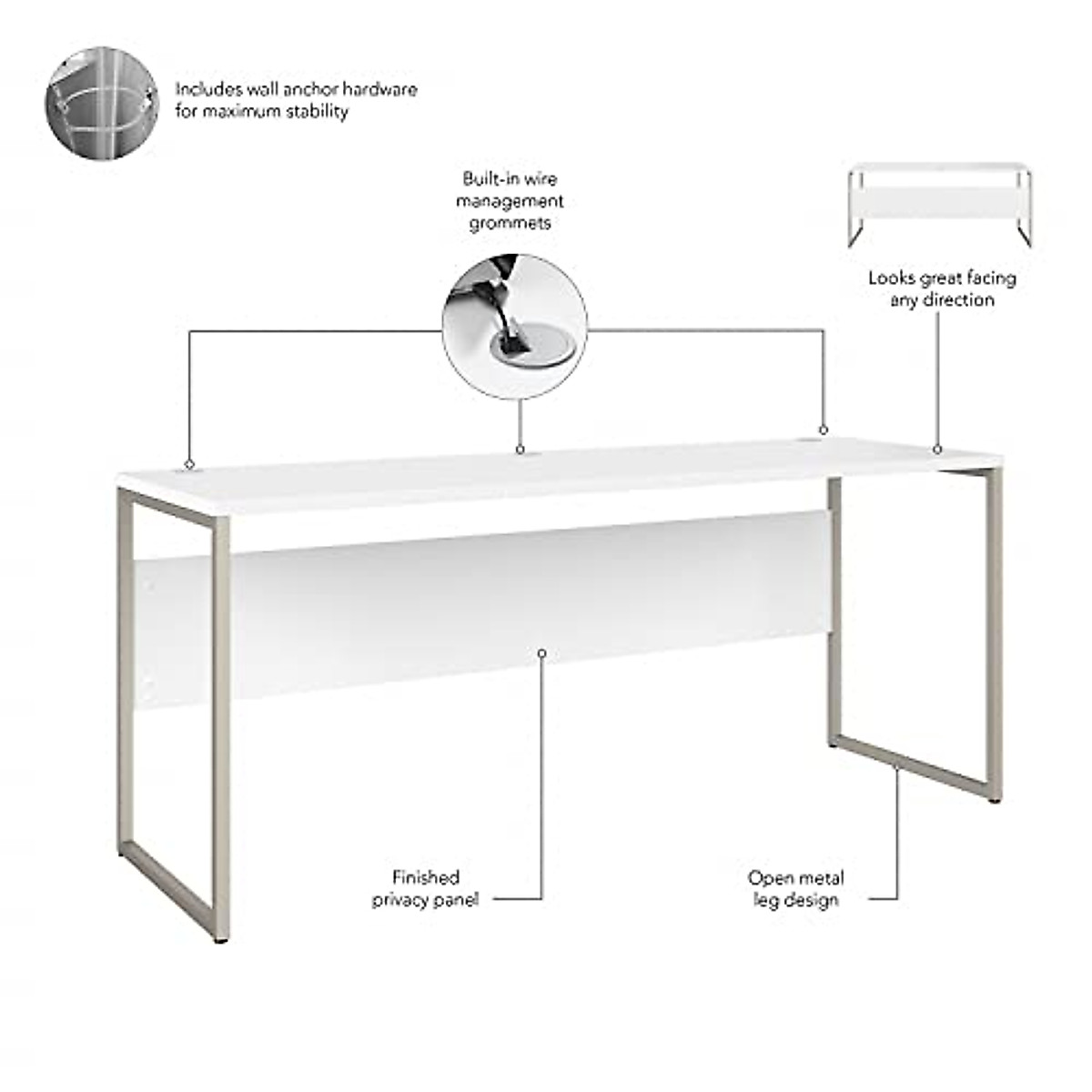 Bush Business Furniture Office Table with Open Metal Leg Design and Privacy Panel | Hybrid Large Computer Desk for Home Office | 72Wx24Lx30H