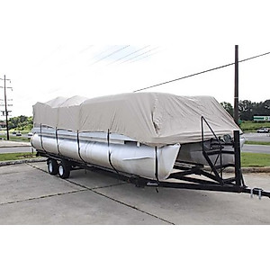 Vortex Direct 26' Tan/Beige Pontoon Boat Cover, Has Elastic and Straps, Fits 24'1" to 25' to 26' Long Deck Area, Up to 102" Beam