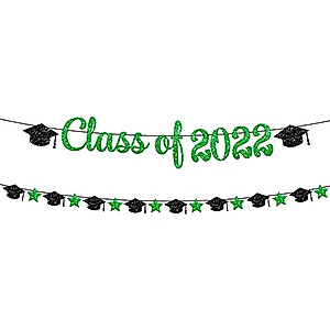 Big, Congrats Grad Banner Green - 72x44 Inch | Green Glitter Class of 2022 Banner - No DIY, 10 Feet | Graduation Banner for Class of 2022 Decorations | Graduation Decorations 2022 Green and Black