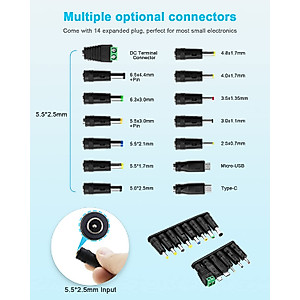 Aclorol Universal Power Adapter 36W 12V 9V 7.5V 6V 5V 4.5V 3V Adjustable Variable Power Supply AC/DC Adapter Converter Switching 100V-240V AC to DC 3V-12V with Polarity Converter & 14 Tips