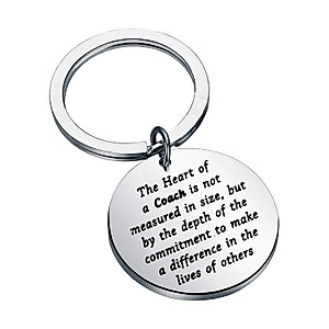LQRI Thank You Coach Keychain Coach Gift The Heart of a Coach is Not Measured in Size Coach Appreciation Gift for Cheer Coach Cheerleading Swimming Basketball Baseball Coach (sliver)