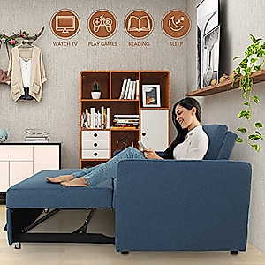 GURLLEU Sectional Sofa with Pull-Out Couch Sleeper Sofabed, 3 SEAT, Blue