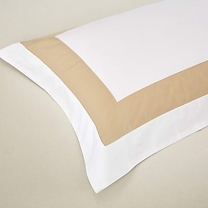 Bicolore Collection Duvet Covers Set 3 Pieces Do Not Include Filling ClassIC European 100% Egyptian Cotton Sateen Luxury 400 Thread Count Frame Patchwork Manufacturing(White/Beige,King)