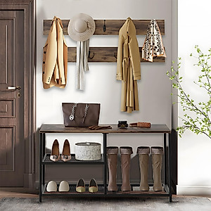 Katrawu Shoe Bench Set, Rustic Brown, 31.5 in W x 12 in D x 16.5 in H, 6-9 Pair Shoe Storage