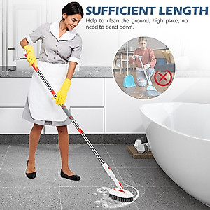 SetSail Floor Scrub Brush, 3-In-1 Tile Tub Floor Scrubber with 52-inch Adjustable Long Handle Shower Cleaner Brush and 3 Detachable Replacement Brush Heads for Cleaning Bathroom Kitchen Walls Tub Tile