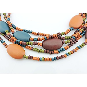 Coiris Bead Necklace for Women 5 Layers Strand Wooden Choker Necklaces for Women Chunky Statement Ethnic Bead Layered Bib Collar Necklace Hip Hop Jewelry (N0019)