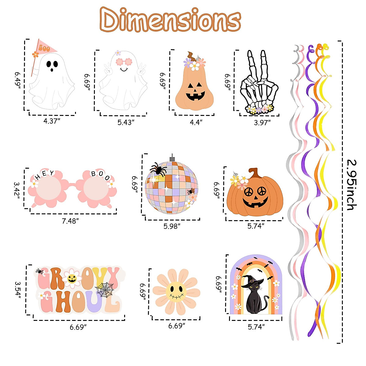 20PCS Groovy Halloween Decorations, Hippie Halloween Hanging Swirls Groovy Spooky Whirls Hanging Streamers Decor for Happy Boo Day Birthday Baby Shower Bachelorette Party