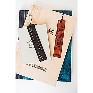 Villani Line & Bamboo Engraved Wooden Bookmark Leather Tassel Handmade Natural Hand Stained Wood for Books Accessory Unique Design Gift Set Perfect Men Women Kids Students Teachers Writers Readers