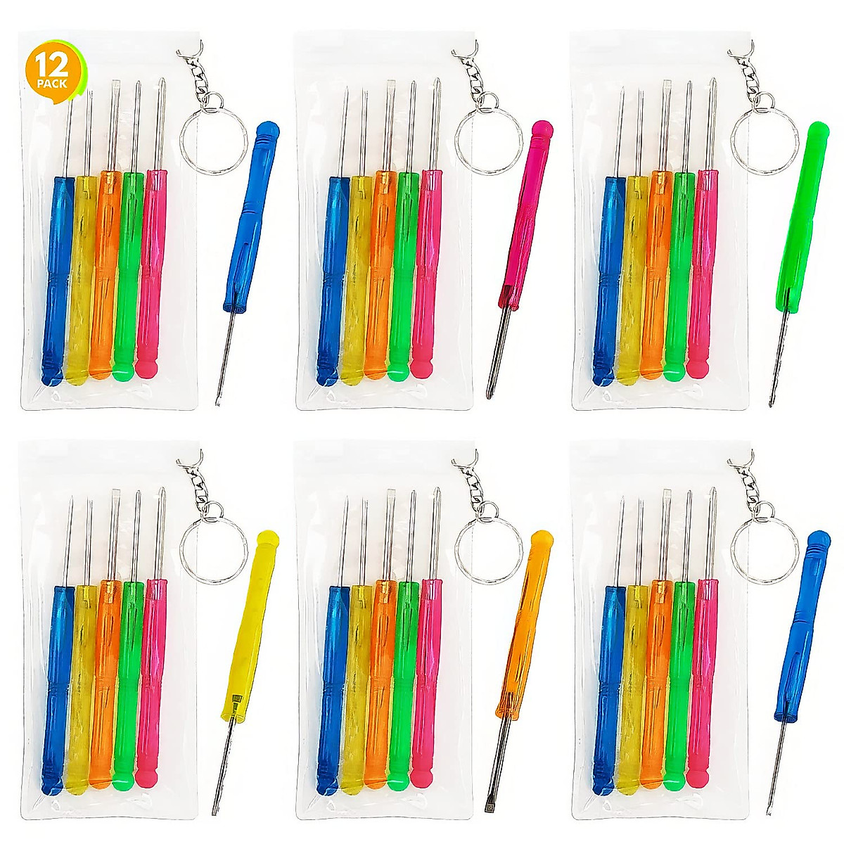 ArtCreativity 5 PC Mini Screwdriver Keychain Set, Pack of 12, Set Includes 5 Screw Drivers and Portable Pouch, Cool Birthday Party Favors for Boys, Girls, Adults, Goodie Bag Filler