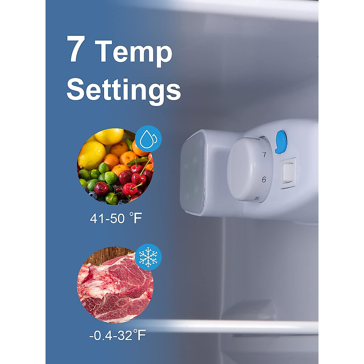 KRIB BLING 3.5 Cu.Ft Refrigerator 2 Door 7 Level Adjustable Thermostat Control Top-Freezer Refrigerator Lock Fresh Energy Saving Blue