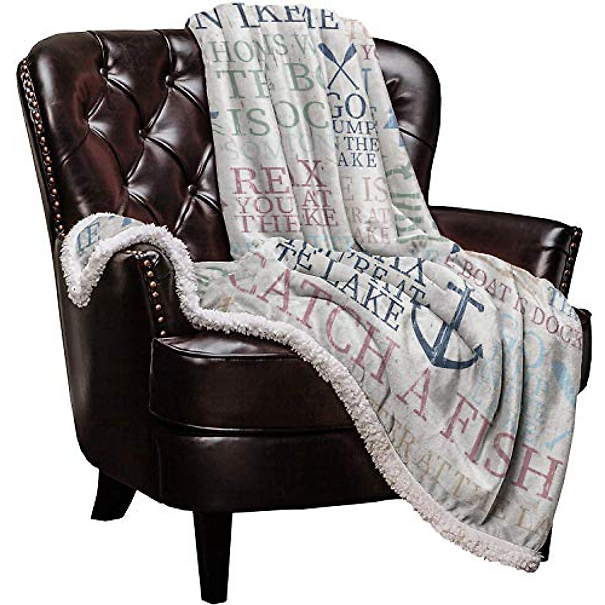 Edwiinsa Ultra Soft Reversible Throw Blankets 50" x 80" Nautical Anchor Lamb Cashmere Blankets for Bed/Couch, Lake Life Sailboat
