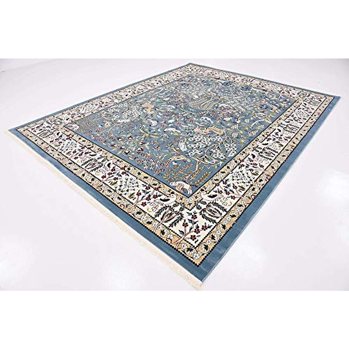 Unique Loom Narenj Collection Classic Traditional Textured Hunting Design Area Rug, 8 ft x 10 ft, Blue/Tan