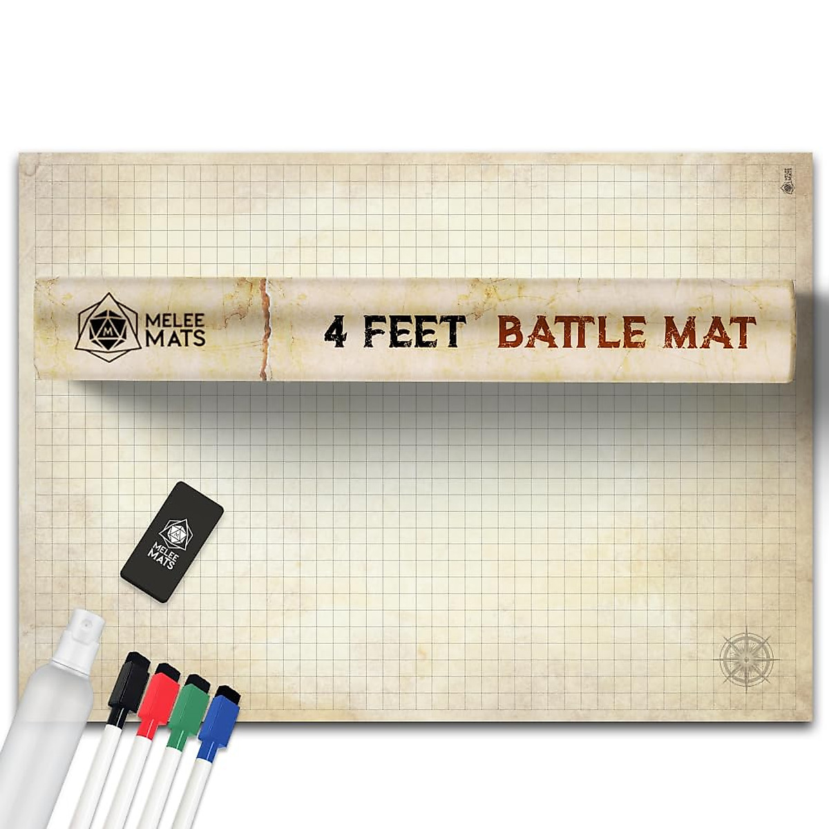 Melee Mats DND Map Starter Kit for Dungeons & Dragons Game - 35” x 48", Wet/Dry Erase Battle Terrain Grid - Ultimate Tabletop Gaming Experience with Accessories