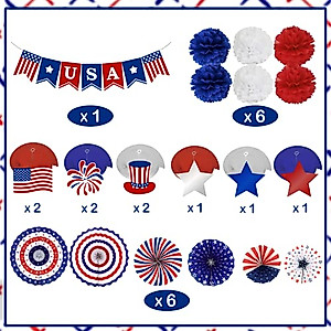MZ.ogm Fourth of July Decorations Patriotic Day Party Decorations USA Banner 4th of July Decor Veterans Day Decorations Red White & Blue Memorial Day Decorations