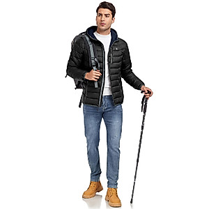 Little Donkey Andy Men's Packable Lightweight Puffer Jacket Hooded Windproof Winter Coat with Recycled Insulation Black L