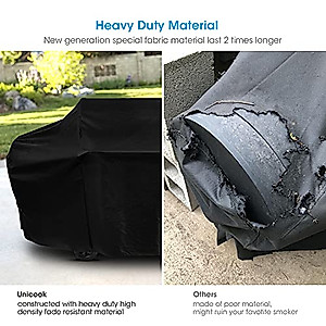 Unicook Offset Smoker Cover 60 Inch, Outdoor Heavy Duty Waterproof Charcoal Grill Cover, Fade and UV Resistant Smokestack BBQ Cover, Compatible for Brinkmann, Char-Broil, Royal Gourmet and More, Black