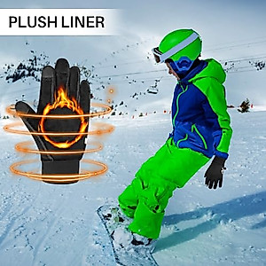 JIAN YA NA Winter Kids Touch Screen Gloves: Waterproof Fleece Warm Mittens Running Soccer Rugby Sports Finger Gloves for 8-10 Years Old Kid Youth Black