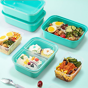 Glotoch Meal Prep Containers Reusable,38OZ 1or2 Compartment To Go Containers, Double Use as Divided Plastic Food Prep Containers with Lids for Lunch, Microwave&Freezer Safe, BPA-Free,30 Packs, Teal