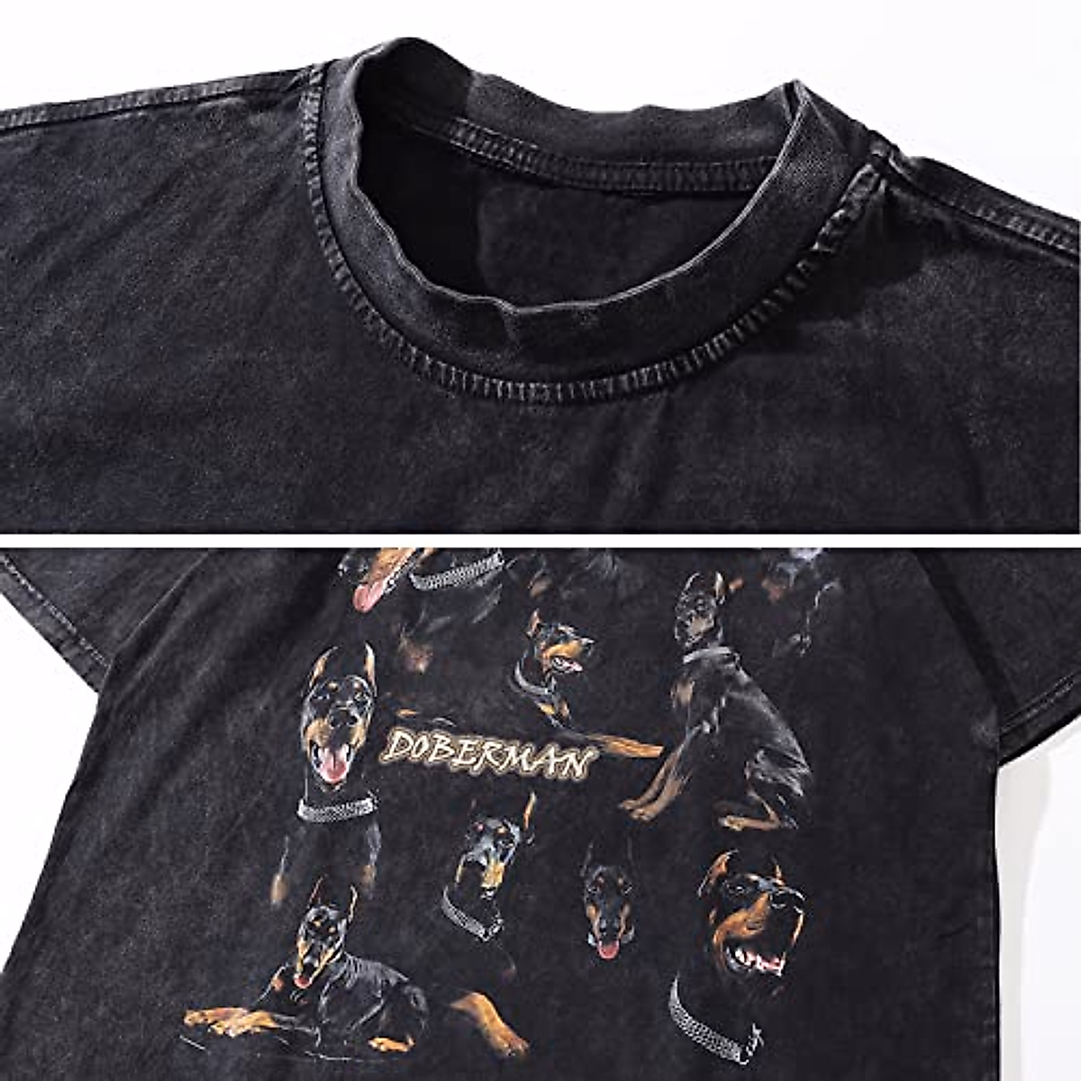 Aelfric Eden Men’s Washed Doberman Graphic Tee T-Shirts Oversized Letter Graphic Print Elements Short Sleeve Crewneck Tee