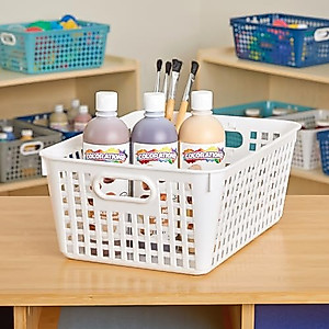 Really Good Stuff Large Plastic Book Baskets, 13?" by 10" by 5?" - 6 Pack, White| Classroom Library Organizer, Toy Storage, Multi-Purpose Organizer Basket