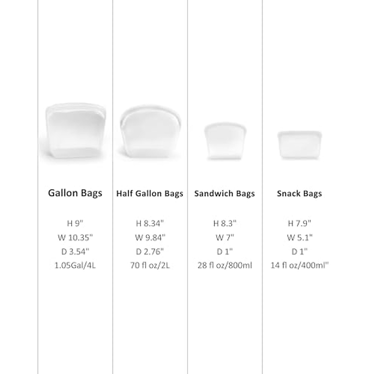 DGitaor Reusable Silicone Storage Bags, 4Pack Silicone Snack Sandwich Half Gallon Bags, Endurables Silicone Ziplock Bags for Food Storage, Freezer, Microwave, Oven, Dishwasher Safe